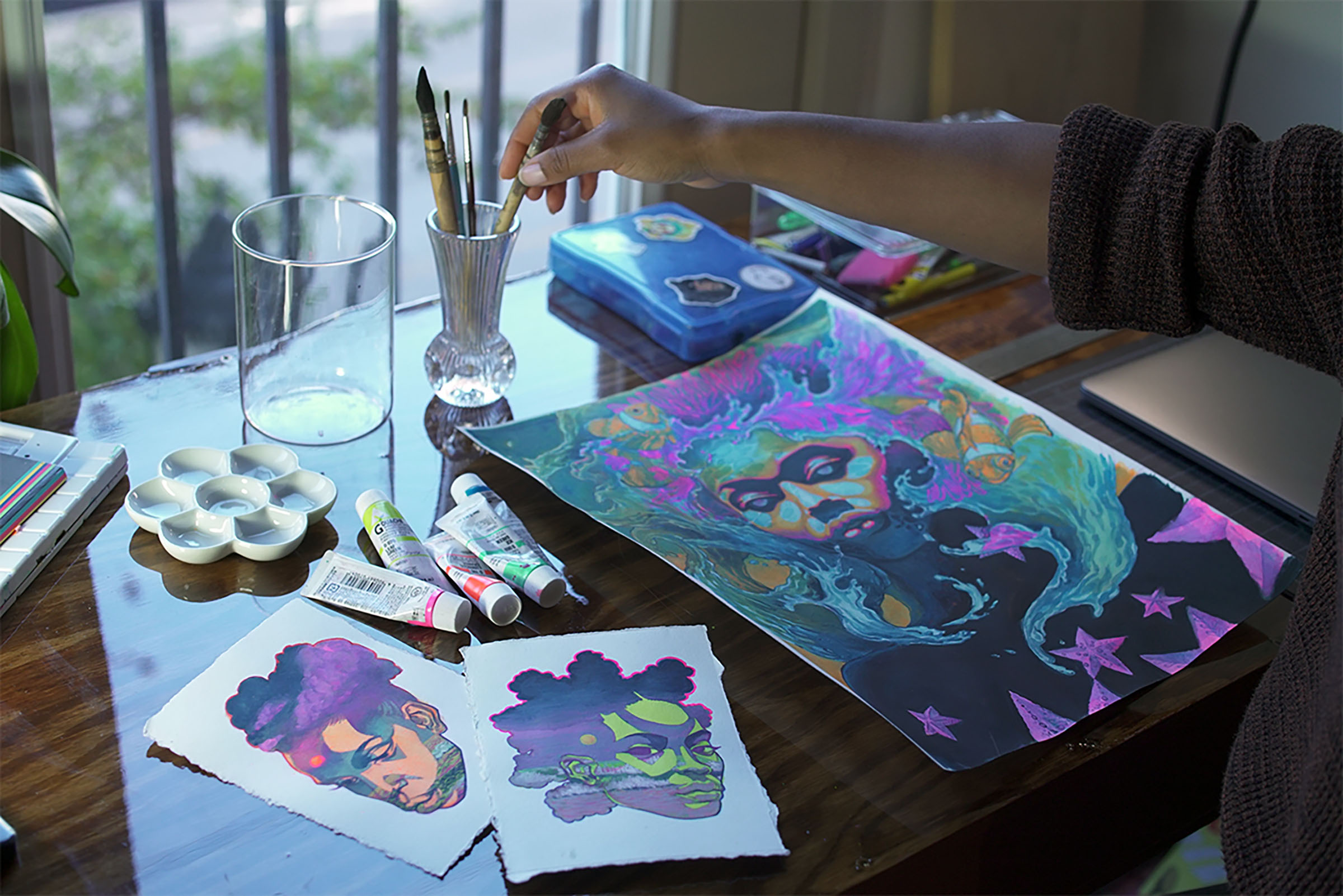 Atlanta-based artist Amani Brooker paints vividly colorful portraits ...