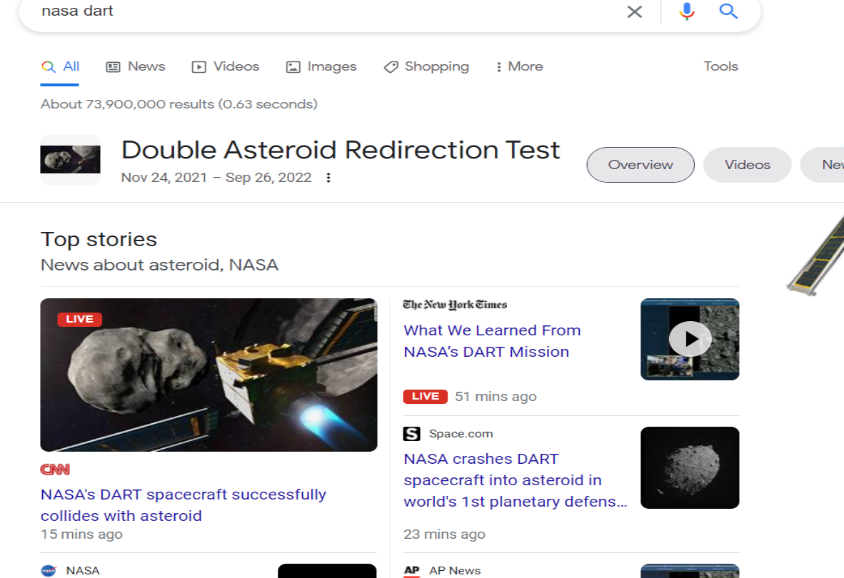 Google celebrates NASA’s DART mission with a new search gimmick – WABE